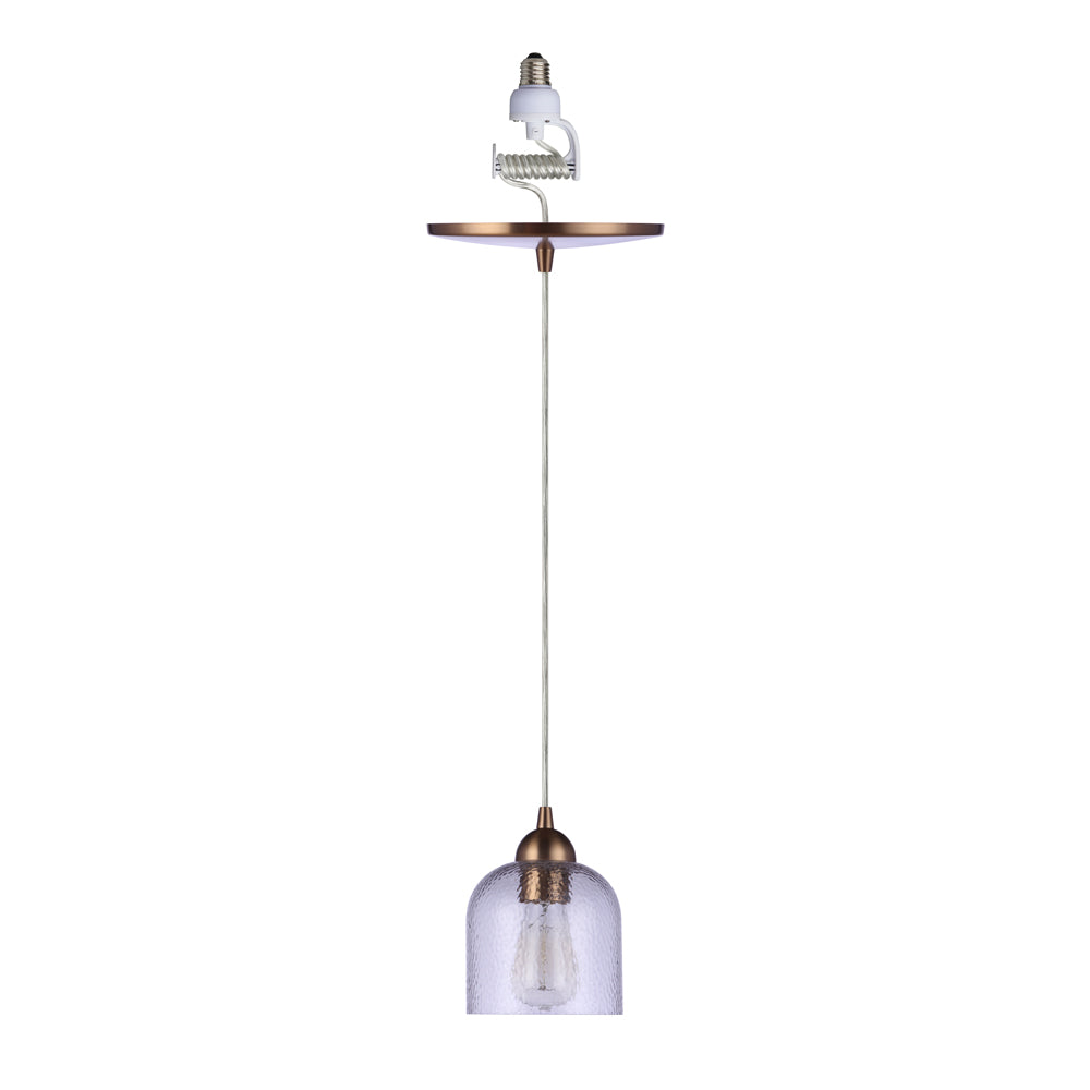 Satin Brass Hammered Glass Instant Pendant Light Recessed Can Conversi ...